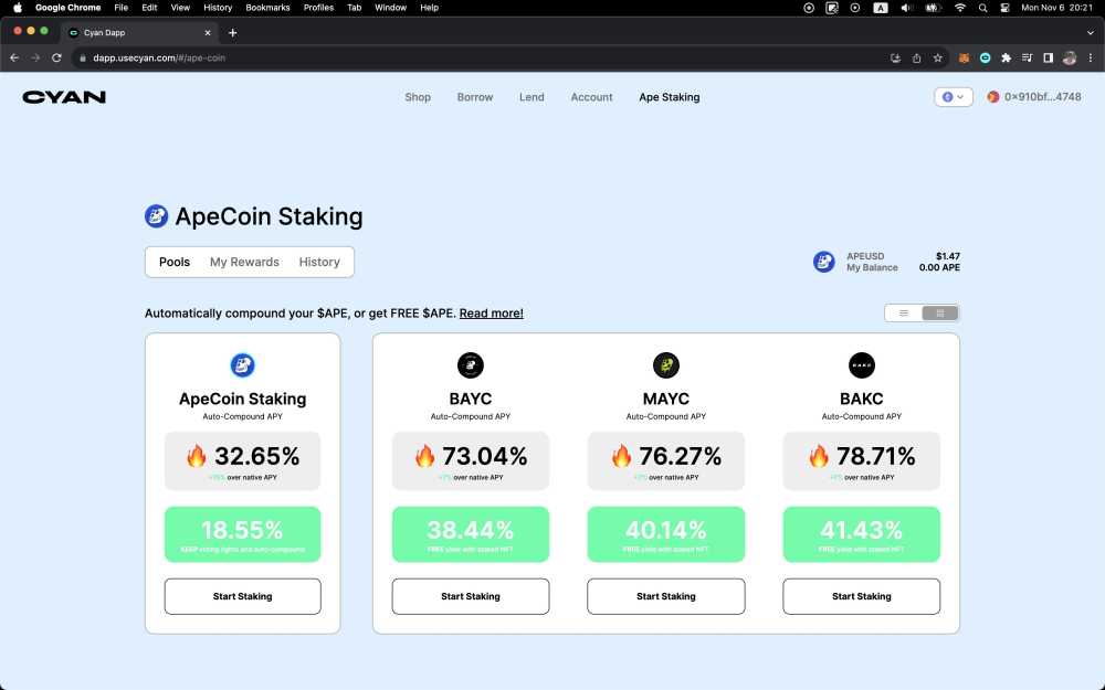 Guide to ApeCoin Staking on Cyan - CYAN | Article